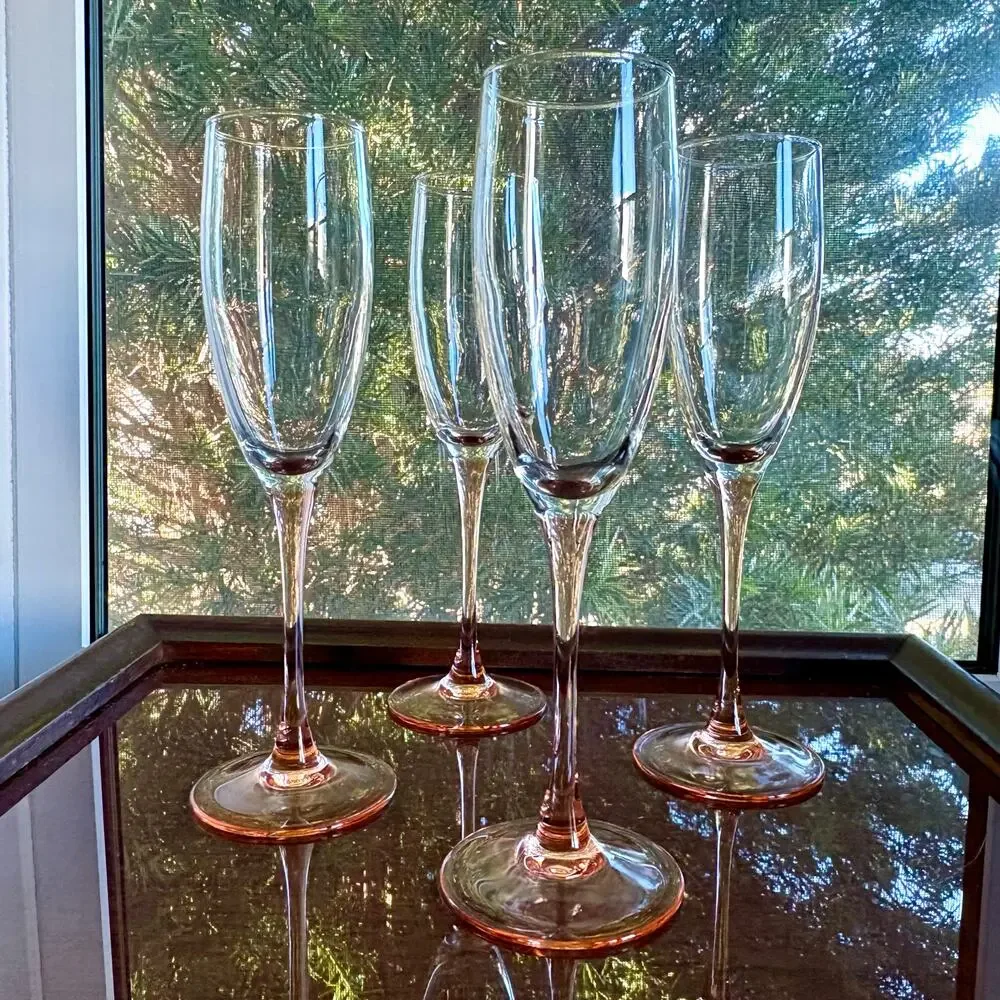 Luminarc | Dining | Vintage Luminarc France Champagne Flutes Pink Stem ...